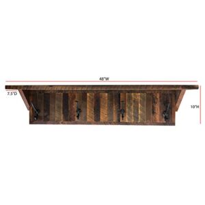 Wall Mounted Reclaimed Barnwood Coat Rack with Shelf – Rustic Wooden Entryway Shelf with Wrought Iron Hooks – Wall Shelf Coat Hanger – Hanging Coat Shelf (48" W x 10.5" H x 7.5" D, Reclaimed Wood)