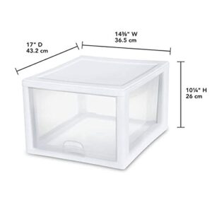 Sterilite 27 Quart White Frame Clear Plastic Stackable Storage Container Bin w/Single Drawer for Craft, Pantry, Sink, & Desktop Organization, 2 Pack