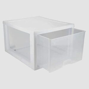 Sterilite 27 Quart White Frame Clear Plastic Stackable Storage Container Bin w/Single Drawer for Craft, Pantry, Sink, & Desktop Organization, 2 Pack