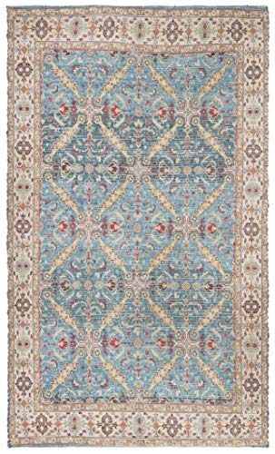 SAFAVIEH Saffron Collection 3' x 5' Navy / Cream SFN514N Handmade Boho Chic Distressed Cotton Area Rug