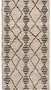 SAFAVIEH Bohemian Collection 2'6" x 8' Beige / Black BOH703Z Handmade Moroccan Tribal Jute Runner Rug