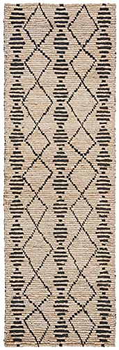 SAFAVIEH Bohemian Collection 2'6" x 8' Beige / Black BOH703Z Handmade Moroccan Tribal Jute Runner Rug