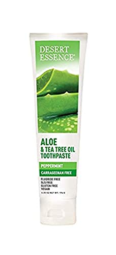 Desert Essence Aloe & Tea Tree Oil Toothpaste - Peppermint - 6.25 Oz - Ideal For Sensitive Teeth & Gums - Complete Oral Care - Aloe - Tea Tree Oil - Baking Soda - Refreshes Breathe - Carrageenan Free