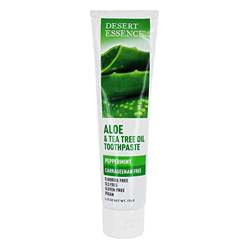 Desert Essence Aloe & Tea Tree Oil Toothpaste - Peppermint - 6.25 Oz - Ideal For Sensitive Teeth & Gums - Complete Oral Care - Aloe - Tea Tree Oil - Baking Soda - Refreshes Breathe - Carrageenan Free