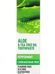 Desert Essence Aloe & Tea Tree Oil Toothpaste - Peppermint - 6.25 Oz - Ideal For Sensitive Teeth & Gums - Complete Oral Care - Aloe - Tea Tree Oil - Baking Soda - Refreshes Breathe - Carrageenan Free