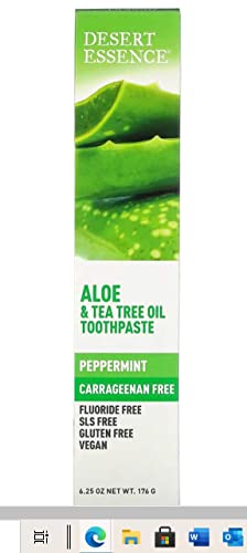 Desert Essence Aloe & Tea Tree Oil Toothpaste - Peppermint - 6.25 Oz - Ideal For Sensitive Teeth & Gums - Complete Oral Care - Aloe - Tea Tree Oil - Baking Soda - Refreshes Breathe - Carrageenan Free