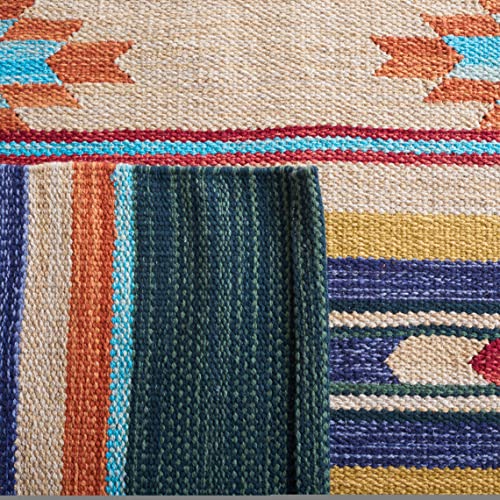 SAFAVIEH Cotton Kilim Collection Accent Rug - 4' x 6', Blue & Ivory, Handmade Southwestern Boho Tribal Cotton, Ideal for High Traffic Areas in Entryway, Living Room, Bedroom (KLC301M)