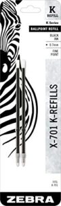 zebra pen x-701 stainless steel ballpoint pen refill, fine point, 0.7mm, black ink, 2-pack