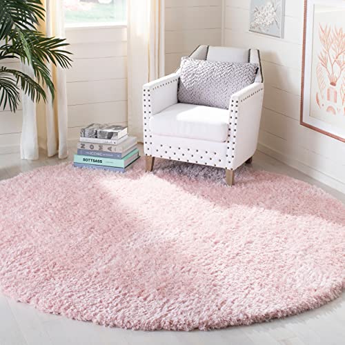 SAFAVIEH Madrid Shag Collection 6'7" Round Blush MDG256U Solid Non-Shedding Living Room Bedroom Dining Room Entryway Plush 1.6-inch Thick Area Rug