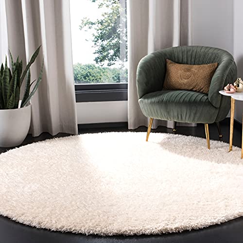 SAFAVIEH Madrid Shag Collection 6'7" Round Blush MDG256U Solid Non-Shedding Living Room Bedroom Dining Room Entryway Plush 1.6-inch Thick Area Rug