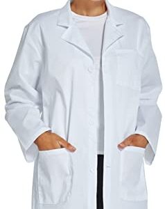 VOGRYE Professional Lab Coat for Women Men Long Sleeve, White, Unisex (Small, White)