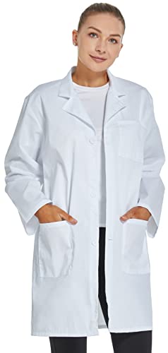 VOGRYE Professional Lab Coat for Women Men Long Sleeve, White, Unisex (Small, White)