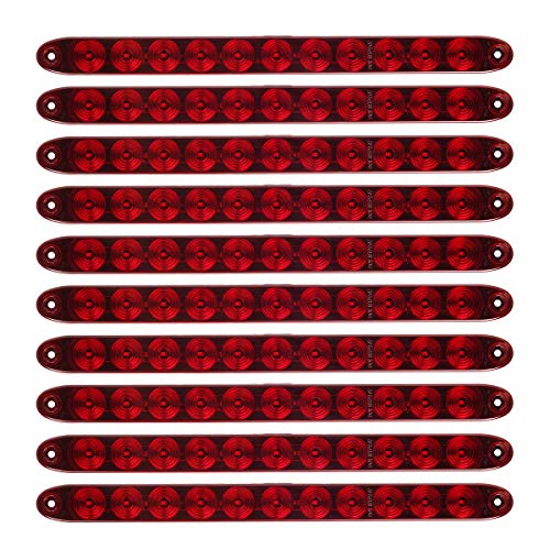 Partsam 10Pcs Red 15 Inch 11 LED Trailer Tail Light Bar Sealed Stop Turn Tail Park Third 3rd Brake Light Bar Trailer Center Light Bar for 80" or Wider Trailers DOT Certified and IP67 Submersible