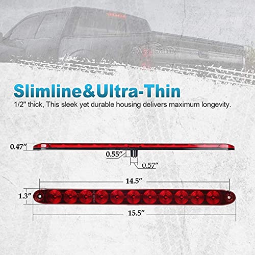 Partsam 10Pcs Red 15 Inch 11 LED Trailer Tail Light Bar Sealed Stop Turn Tail Park Third 3rd Brake Light Bar Trailer Center Light Bar for 80" or Wider Trailers DOT Certified and IP67 Submersible