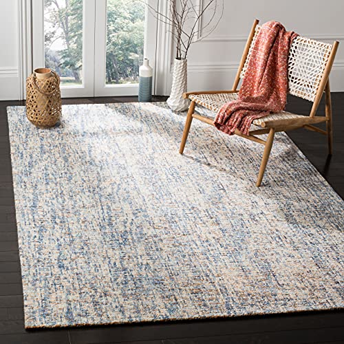 SAFAVIEH Abstract Collection Area Rug - 9' x 12', Dark Blue & Rust, Handmade Wool, Ideal for High Traffic Areas in Living Room, Bedroom (ABT468C)