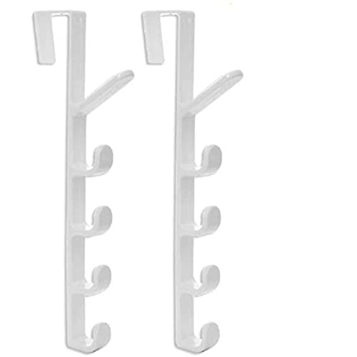 Sadiyamo 5 Layers Over The Door Hook Organizer Rack Hanger Backpack Handbag Door Hook, Pack of 2 (White)