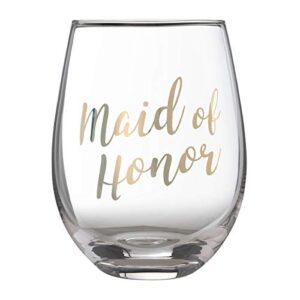 lillian rose gold maid of honor stemless wine glass, 1 count (pack of 1)