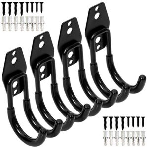 yisunnan wall mount double hook,heavy duty steel garage storage utility hooks with anti-slip coating,load capacity 66 lb (4 pack black 2.8" round j hook)