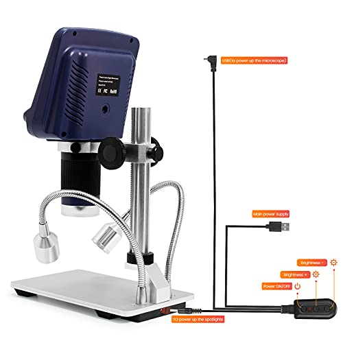 Andonstar AD106S USB Digital Microscope with 4.3 inch LCD Screen, 200X for Circuit Board Soldering, Coin Microscope Camera with 8 Adjustable LED Lights, Metal Stand, Windows Compatible