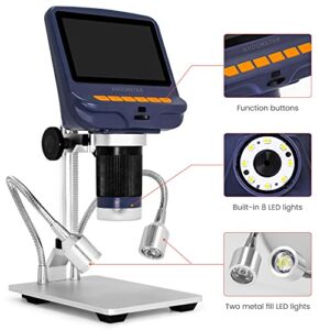 Andonstar AD106S USB Digital Microscope with 4.3 inch LCD Screen, 200X for Circuit Board Soldering, Coin Microscope Camera with 8 Adjustable LED Lights, Metal Stand, Windows Compatible