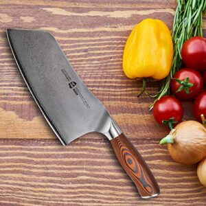 TUO Cutlery Cleaver Knife - Japanese AUS-10 67-Layers Damascus Steel - Chinese Chef's Knife for Meat and Vegetable with Ergonomic Pakkawood Handle - 7" - Fiery Series