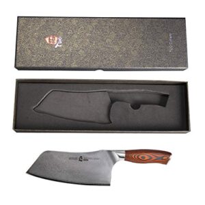 TUO Cutlery Cleaver Knife - Japanese AUS-10 67-Layers Damascus Steel - Chinese Chef's Knife for Meat and Vegetable with Ergonomic Pakkawood Handle - 7" - Fiery Series