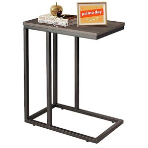 wlive side table, c shaped end table for couch, sofa and bed, large desktop c table for living room, bedroom, gray and black