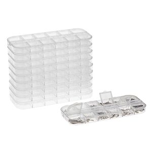 12 grid clear plastic jewelry box organizer, storage container (10 pack)