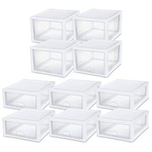 sterilite 27 quart (4 pack) and 16 quart (6 pack) stackable clear plastic storage drawer containers for home and office organization, white