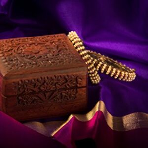 Artncraft Jewelry Box Novelty Item, Unique Artisan Traditional Hand Carved Rosewood Jewelry Box From India Inside