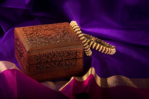 Artncraft Jewelry Box Novelty Item, Unique Artisan Traditional Hand Carved Rosewood Jewelry Box From India Inside