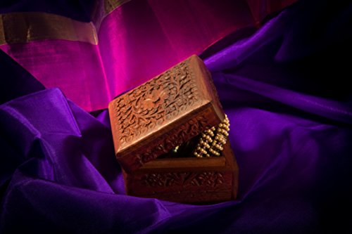 Artncraft Jewelry Box Novelty Item, Unique Artisan Traditional Hand Carved Rosewood Jewelry Box From India Inside