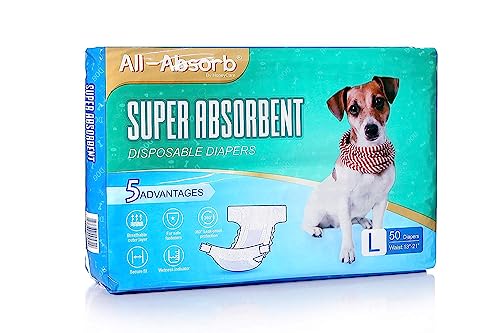 HONEY CARE All-Absorb Disposable Female Dog Diapers L Size, Improved Bigger Size, 22 Count, Super Absorbent, Breathable, Wetness Indicator