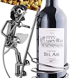 BRUBAKER Wine Bottle Holder 'Fire Fighter' - Table Top Metal Sculpture - with Greeting Card