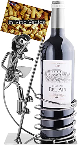 BRUBAKER Wine Bottle Holder 'Fire Fighter' - Table Top Metal Sculpture - with Greeting Card