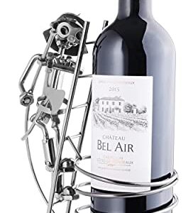 BRUBAKER Wine Bottle Holder 'Fire Fighter' - Table Top Metal Sculpture - with Greeting Card