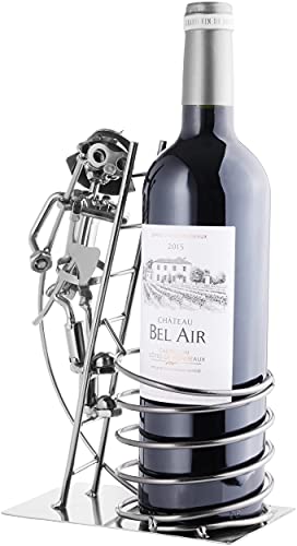 BRUBAKER Wine Bottle Holder 'Fire Fighter' - Table Top Metal Sculpture - with Greeting Card