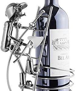 BRUBAKER Wine Bottle Holder 'Fire Fighter' - Table Top Metal Sculpture - with Greeting Card