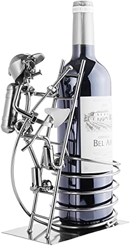 BRUBAKER Wine Bottle Holder 'Fire Fighter' - Table Top Metal Sculpture - with Greeting Card