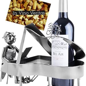 BRUBAKER Wine Bottle Holder 'Grand Piano' - Table Top Metal Sculpture - with Greeting Card