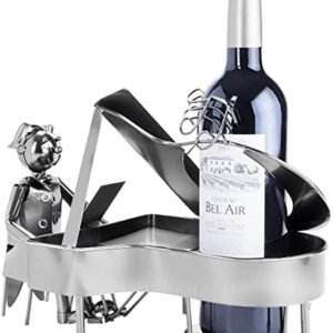 BRUBAKER Wine Bottle Holder 'Grand Piano' - Table Top Metal Sculpture - with Greeting Card