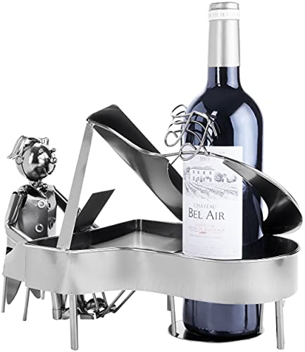 BRUBAKER Wine Bottle Holder 'Grand Piano' - Table Top Metal Sculpture - with Greeting Card