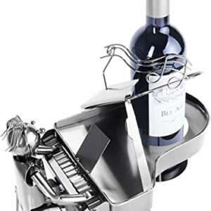 BRUBAKER Wine Bottle Holder 'Grand Piano' - Table Top Metal Sculpture - with Greeting Card