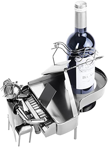 BRUBAKER Wine Bottle Holder 'Grand Piano' - Table Top Metal Sculpture - with Greeting Card