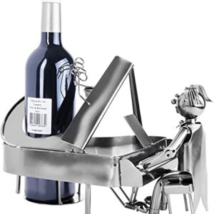 BRUBAKER Wine Bottle Holder 'Grand Piano' - Table Top Metal Sculpture - with Greeting Card