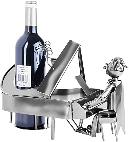 BRUBAKER Wine Bottle Holder 'Grand Piano' - Table Top Metal Sculpture - with Greeting Card