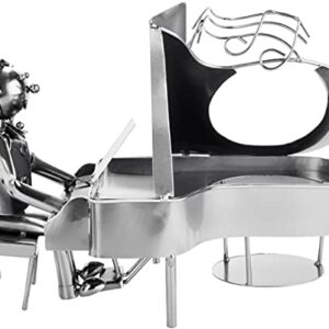 BRUBAKER Wine Bottle Holder 'Grand Piano' - Table Top Metal Sculpture - with Greeting Card