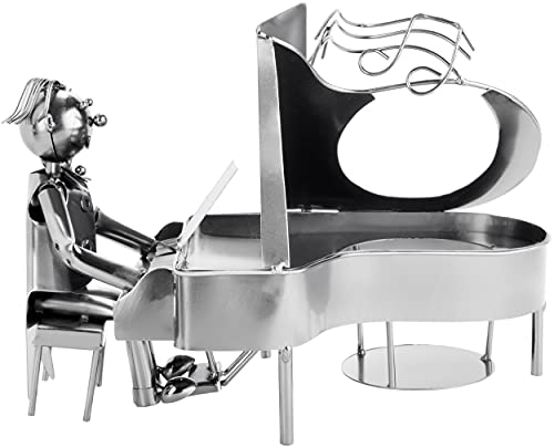 BRUBAKER Wine Bottle Holder 'Grand Piano' - Table Top Metal Sculpture - with Greeting Card