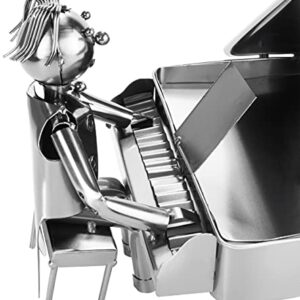 BRUBAKER Wine Bottle Holder 'Grand Piano' - Table Top Metal Sculpture - with Greeting Card