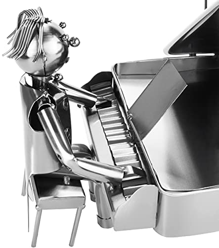 BRUBAKER Wine Bottle Holder 'Grand Piano' - Table Top Metal Sculpture - with Greeting Card